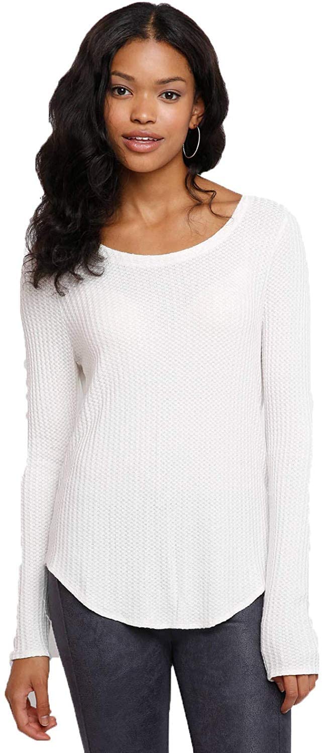 CHASER Ladies' Long Sleeve Waffle Thermal Tunic Sweater Top (Medium, Black)