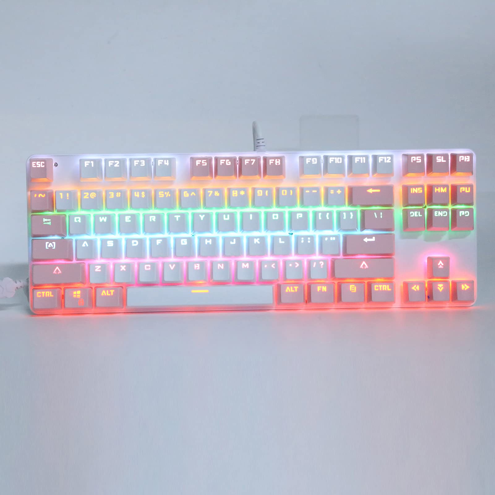 Gaming Keyboard, 87 Keys USB Wired Blue Switch Mechanical Keyboard, White and Pink Keycaps Sakura Keyboard, for Laptop Computer etc(Pink with White)