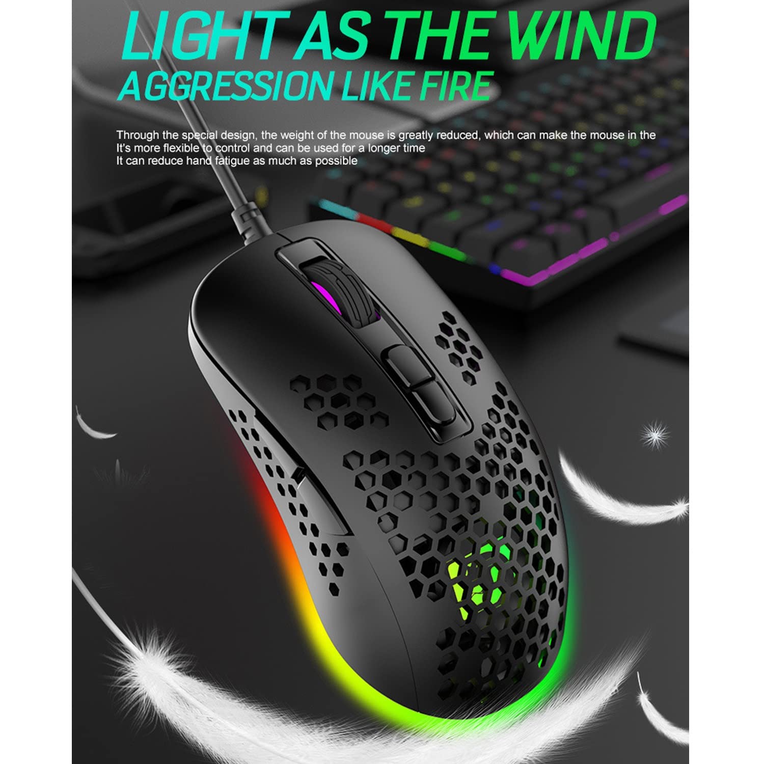 EXHNLE RGB Rainbow Gaming Keyboard and Mouse Combo, 84 Keys Backlit Computer Keyboard USB Wired Backlit Keyboard, for Laptop PC Computer Game and Work (Color : White)