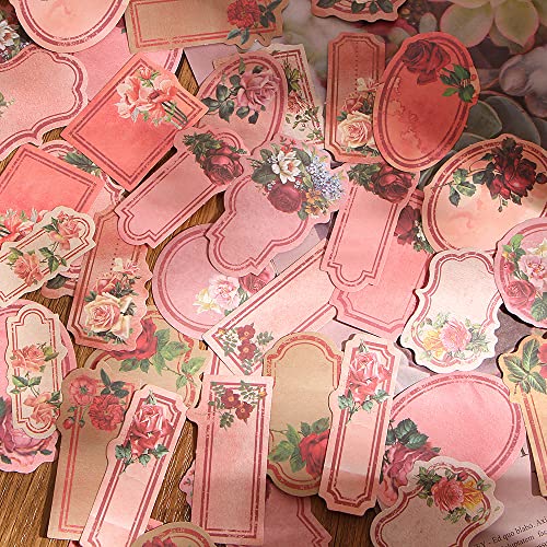 Flower Paper Stickers Set, 60Pcs Spring Flower Floral Lable Stickers, Scrapbooking Journal DIY Stickers, Can Be Write Plant Lable Stickers Aesthetic for Diary Planner Notebook DIY Arts Crafts (Blue)