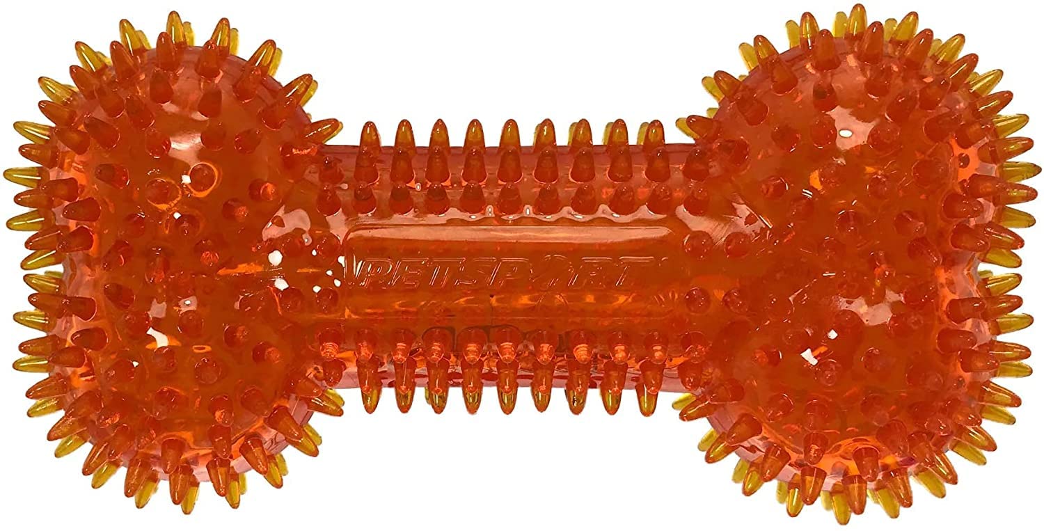 PetSport 7.5" Gorilla Spiky Squeaker Bone Dog Toy - Large | Vanilla Scented Super Durable TPR Rubber That Floats | Helps Maintain Dental Health for Your Pet, Colors Will Vary