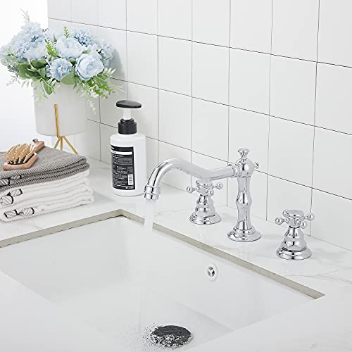GGStudy Two Handles 3 Holes 8-16 inch Widespread Bathroom Sink Faucet Chrome Basin Mixer Tap