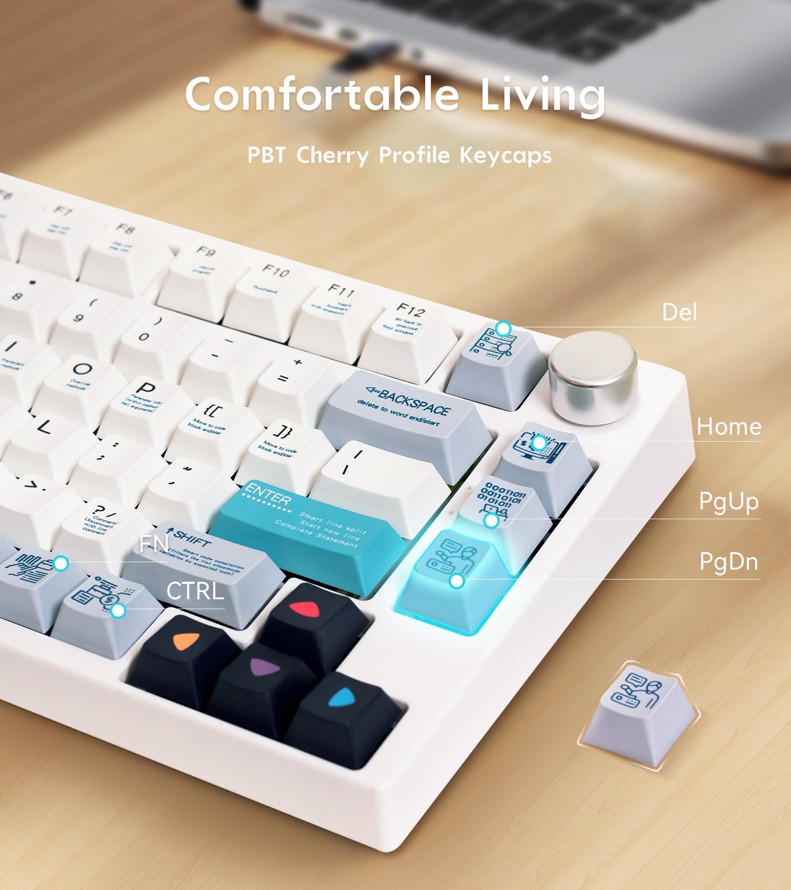 GK GAMAKAY TK75 75% Quiet Mechanical Keyboard with Knob, Hot Swap RGB Bluetooth 5.0/2.4GHz Wireless/USB-C Wired,PBT Cherry Profile Keycaps Silent Gaming Keyboard (GamaKay Phoenix Switch)