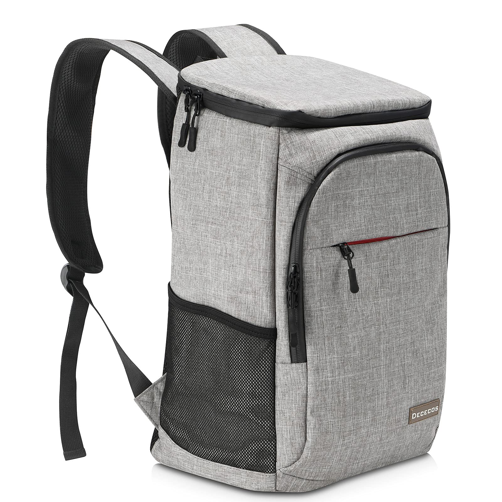 Dececos Cooler Backpack Grey with Corkscrew Soft Waterproof Adjustable Blanket Fixing Strap, Leak-Proof Insulated Cooler Bag for Camping, Hiking, Beach, Travel