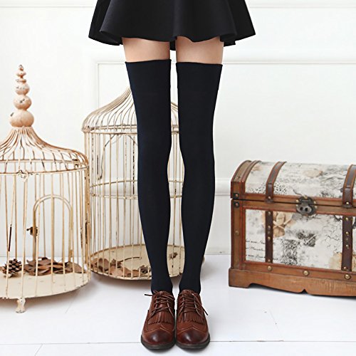 Chalier 3 Pack Womens Long Socks Over Knee Stockings, White,Gray,Black,OS
