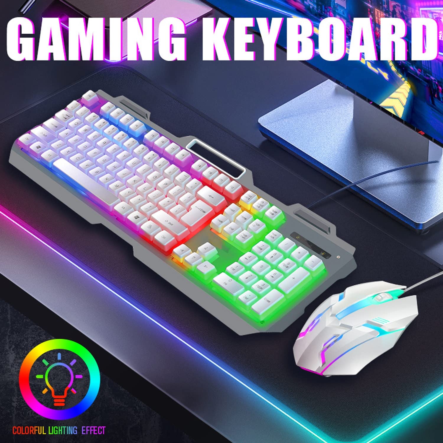 EXHNLE Gaming Keyboard and Mouse Combo, Wired Mechanical Gaming Keyboard, USB Wired Backlit Keyboard, for Laptop PC Computer Game and Work
