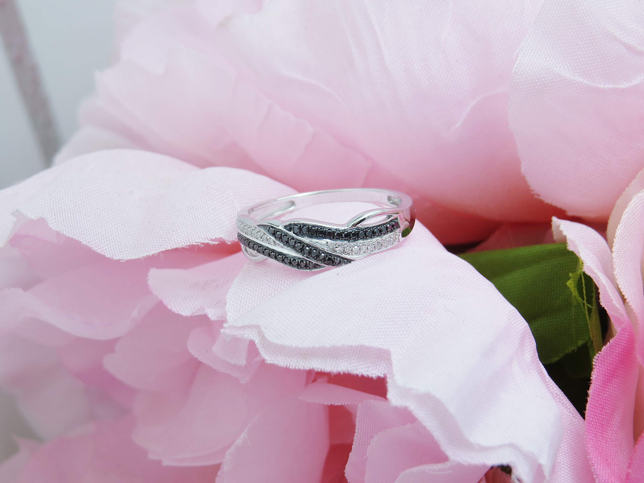 Dazzlingrock Collection 0.15 Carat (ctw) Round Black & White Diamond Women Swirl Cocktail Right Hand Ring, 10K White Gold, Size 6.5