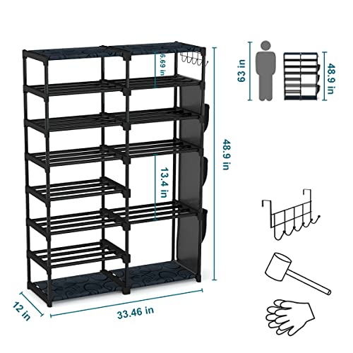 GREATSK 8 Tiers Shoe Rack 24-30 Pairs with Side Hanging and Storage Bag, The Special Material PP Sheet Shoe Shelf Boots Organizer, Free Standing Shoe Racks, Metal Shoe Rack
