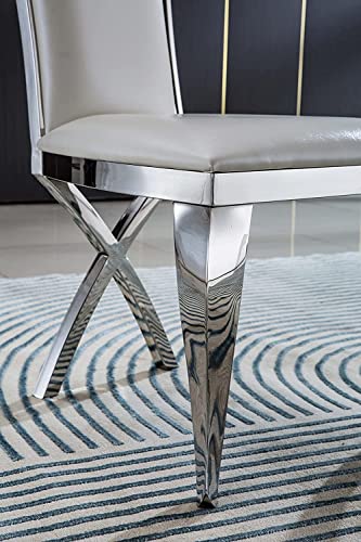 HomVent White Dining Chairs Set of 2 Leatherette Dining Room Chairs with High Back White Silver Dinner Chair Modern Kitchen Chair for Dining Table Kitchen Chairs with Chrome Legs Dining Table Chairs
