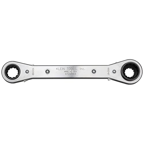 Klein Tools KT223X4 Lineman's Ratcheting 4-In-1 Box Wrench with 1/2-, 9/16-, 5/8-, and 3/4-Inch Sockets