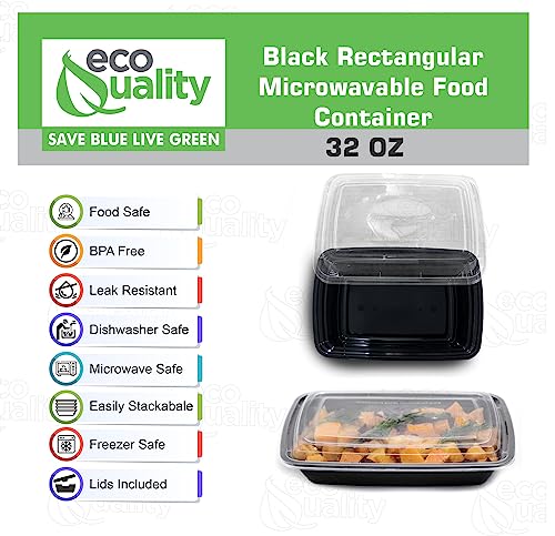EcoQuality 32 oz Reusable Food Storage 15 Pack Containers with Lids Rectangular BPA Free Freezer, Microwave & Dishwasher Safe β Airtight & Watertight Stackable, Lunch Meal Prep, To-Go, Bento Box