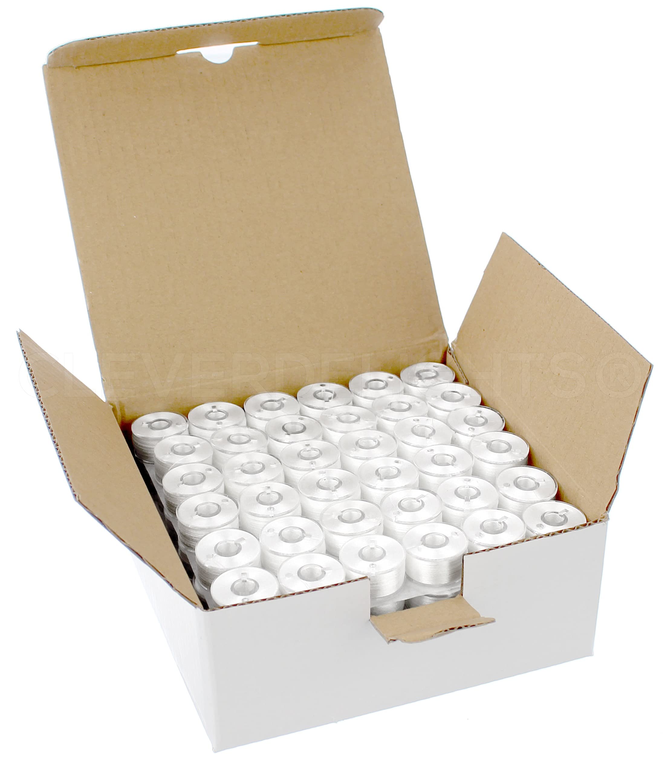 CleverDelights White Prewound Bobbins - 144 Pack - Size A Bobbins - 75D/2 (60WT) Polyester Thread - Compatible with SE400 SE600 SE625 SE700 SE725 SE1900 PE535 PE550D PE800 PE900 - SA156 Replacement