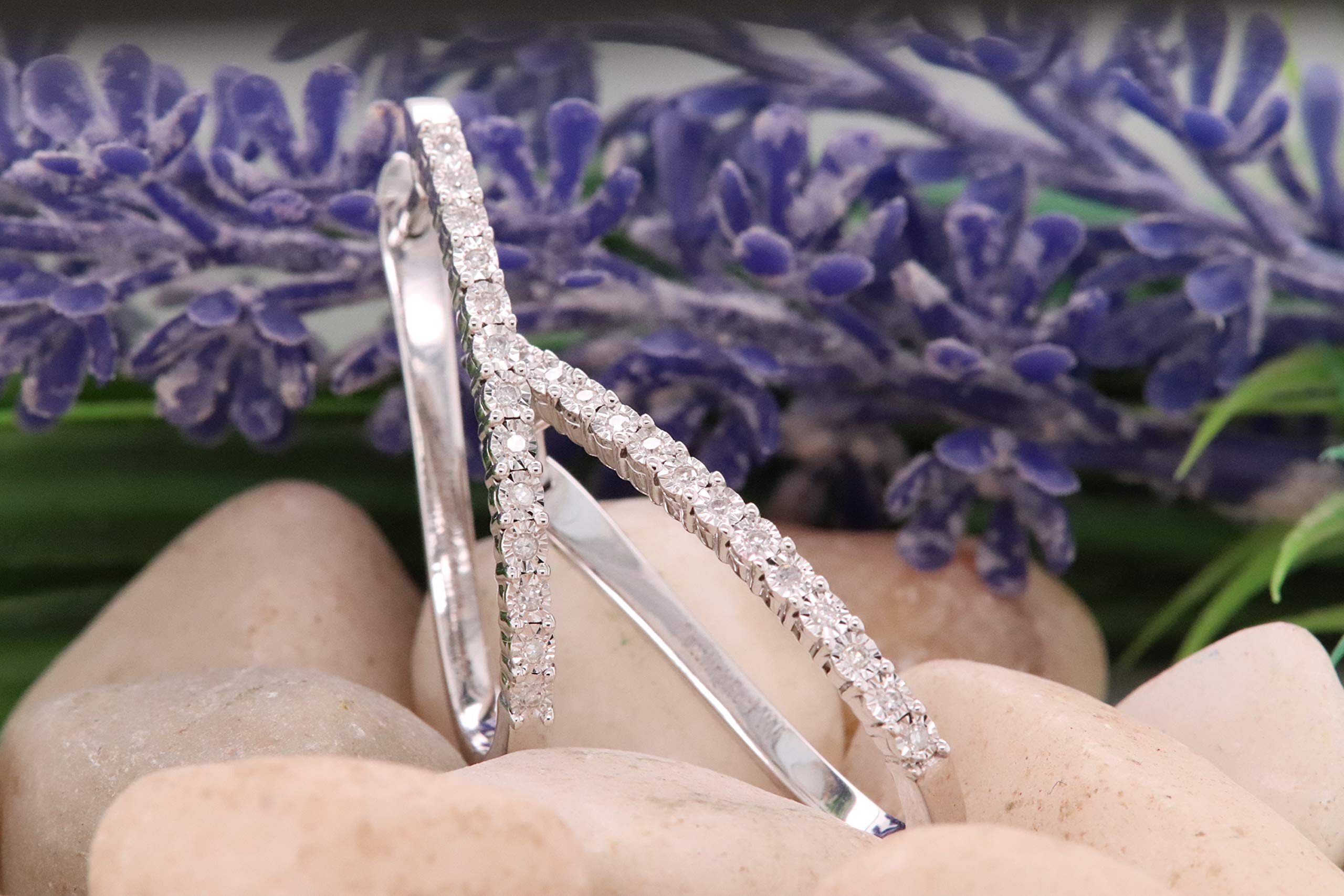 Dazzlingrock Collection 0.13 Carat (ctw) Round White Diamond Ladies Hoop Earrings, 10K White Gold