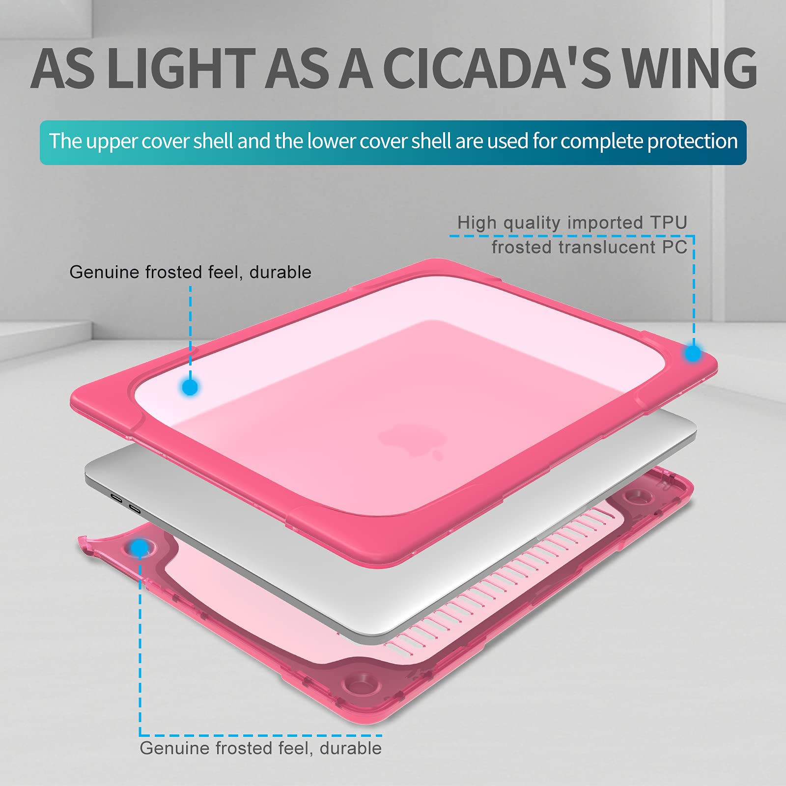 CISSOOK Heavy Duty Shockproof Case with Kickstand for MacBook Air 13 inch 2021-2018 Release Model A2337 M1 A2179 A1932 with Touch ID, Dual Layer Hard Shell, Rose Red