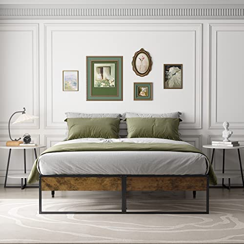 HOMWAYART King Bed Frames with Decorative Wood Panel, Storable High Platform Reinforced Steel Slats Support, Easy Assembly, Sturdy, No Box Spring Needed (Mahogany, King)