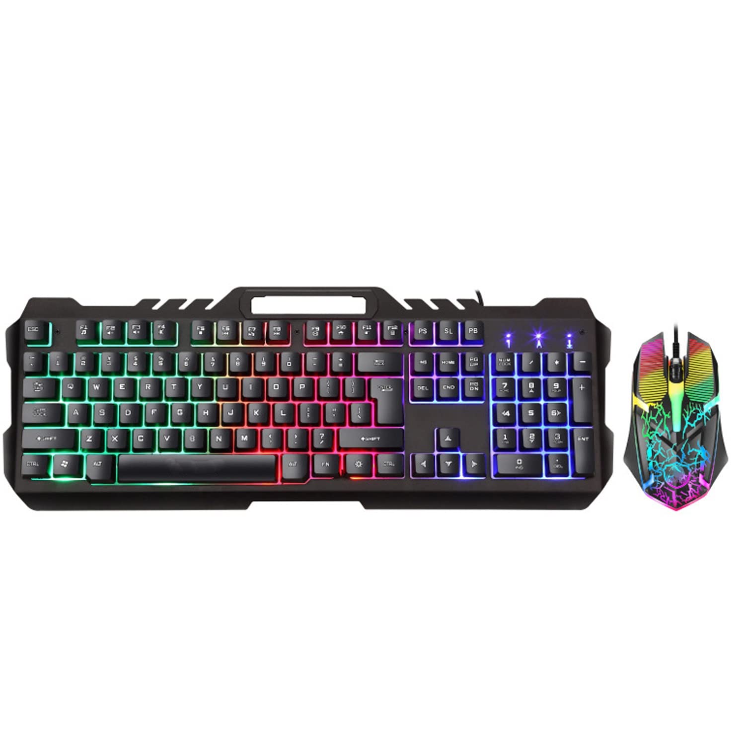 EXHNLE Wired USB Mechanical Feel Computer Keyboard Mouse Sets, RGB Rainbow Backlit Keyboard, with 104 Key Computer PC Gaming Keyboard for PC/Laptop (Color : Black)