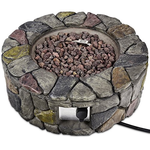 Giantex Gas Fire Pit, 28 Inch 40,000 BTU Propane Fire Pit Outdoor w/Natural Stone, Cover, ETL Certification, Stainless-Steel Gas Burner w/Electronic Ignition Lava Rock (Gray)