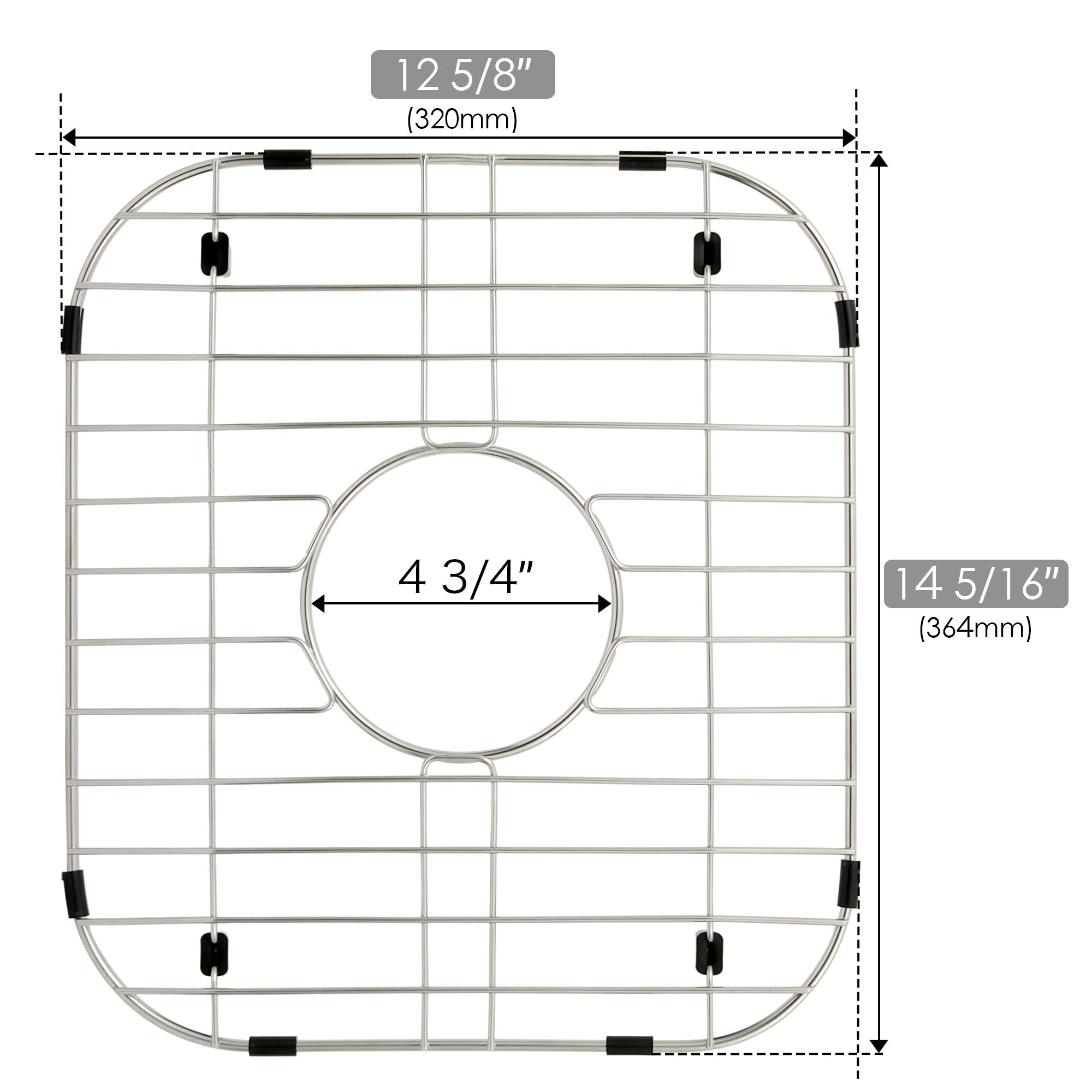 MONSINTA Kitchen Sink Grid and Sink Protectors, Stainless Steel Sink Grids for Bottom of Kitchen Sink, 12 5/8'' x 14 5/16'' with Center Drain for Double Sink Bowl