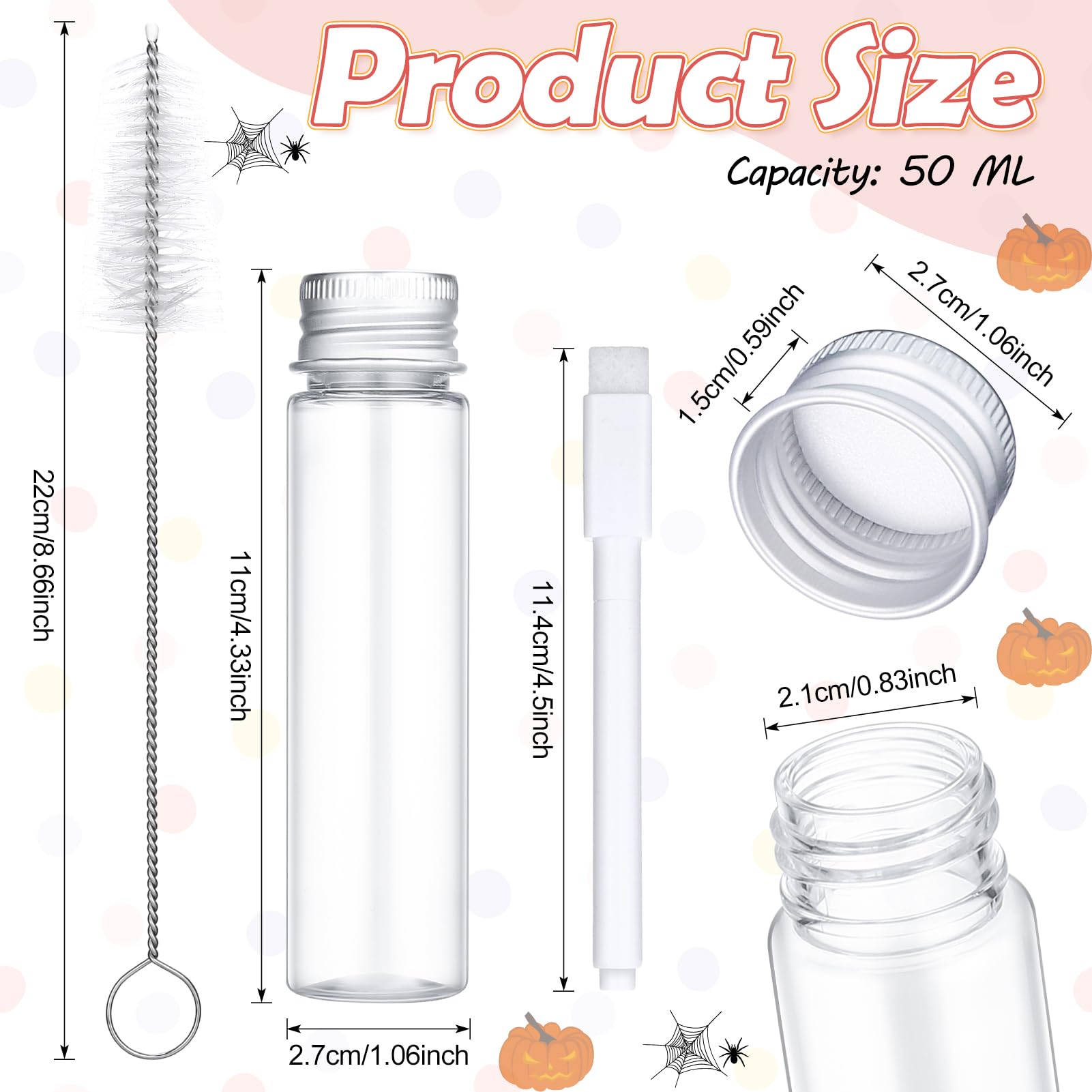 Hoemwarm 48 Pcs 50 ml Test Tubes with Caps, 1.8 oz Plastic Halloween Candy Tubes 27x110 mm Empty Clear Storage Containers for Birthday Party Beads Display Dried Flowers Candy Jar Gift Bulk Decorations