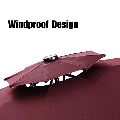 Klismos 10 ft 2 Layers Patio Umbrella with 40 Lights Windproof Outdoor Market Table Umbrella with Ventilation,Tilt and Crank(Red)