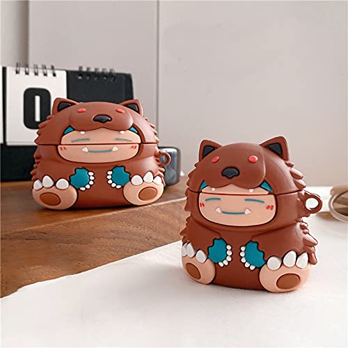 Husky-Cat Superhero Earphone Case Soft Rubber Silicone Wireless Charging Cover Protective Skin for AirPods Pro,Lovey Animal Character Surface Headphone Case (Bear)
