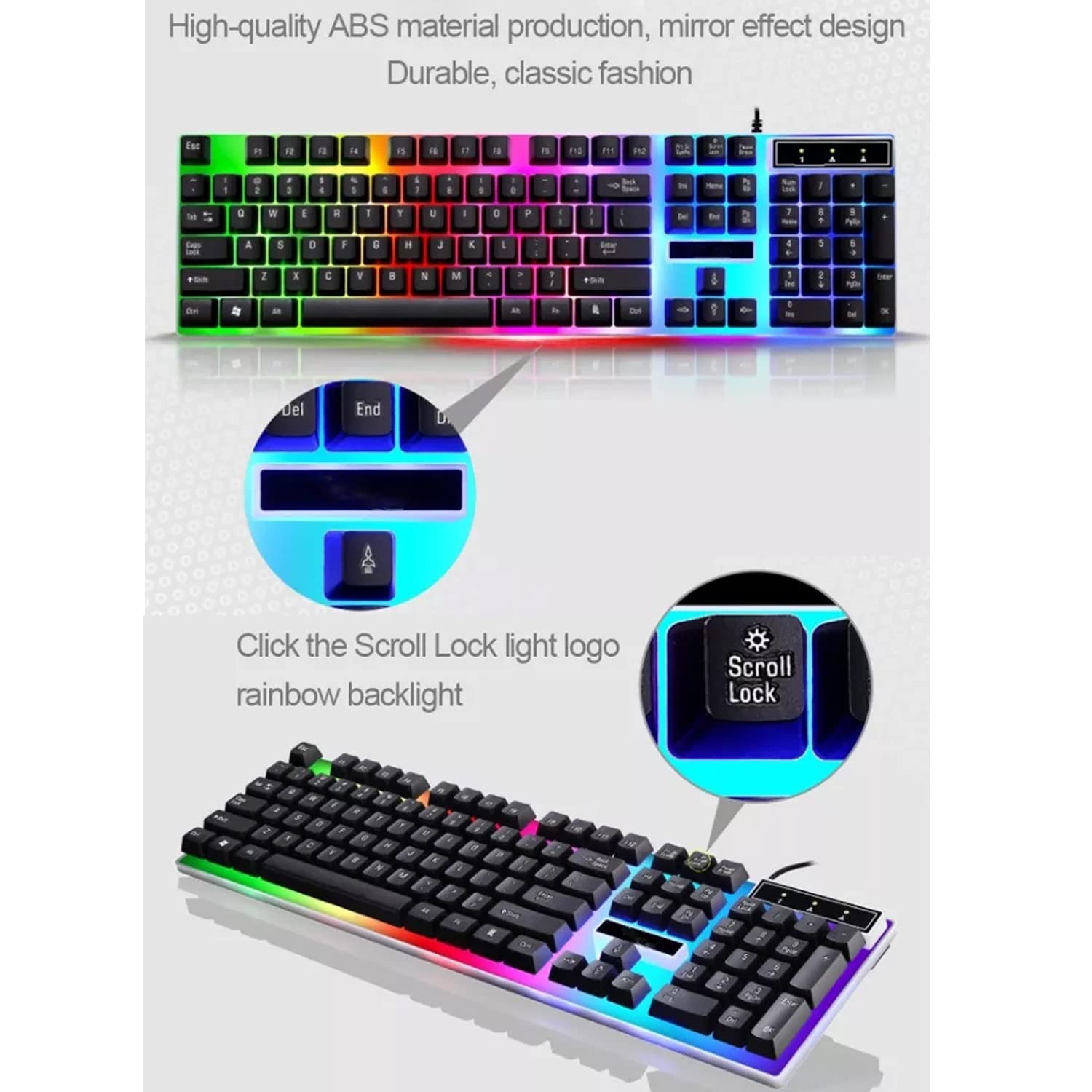 EXHNLE Gaming Keyboard and Backlit Mouse, Wired Gaming Keyboard 104 Keys, USB Wired Backlit Keyboard, for PC Computer Gamer (Color : Black)