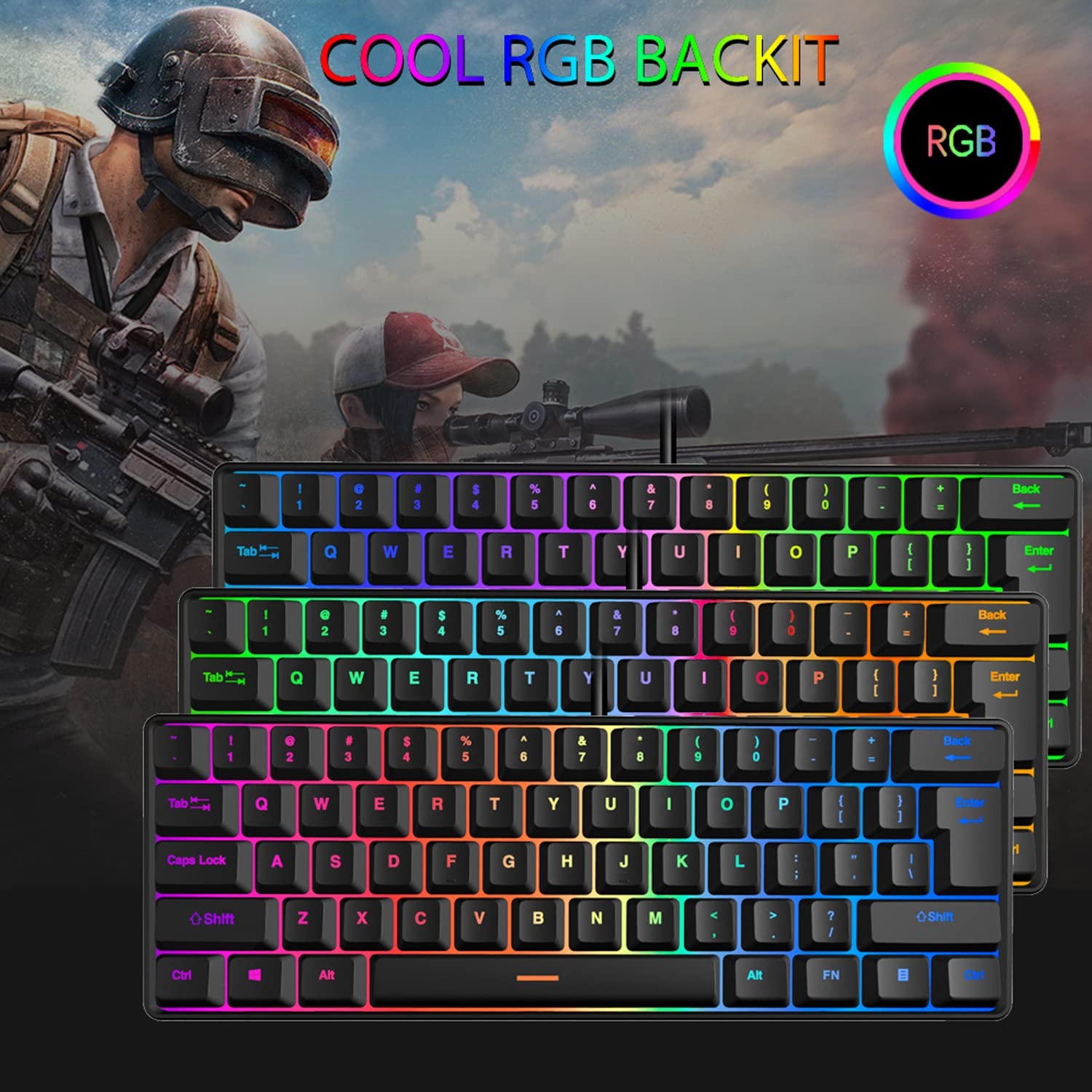 EXHNLE Gaming Keyboard and Mouse Combo, Ultra-Compact 61 Keys RGB Backlit Mini Keyboard, USB Wired Backlit Keyboard, for Laptop PC Computer Game and Work