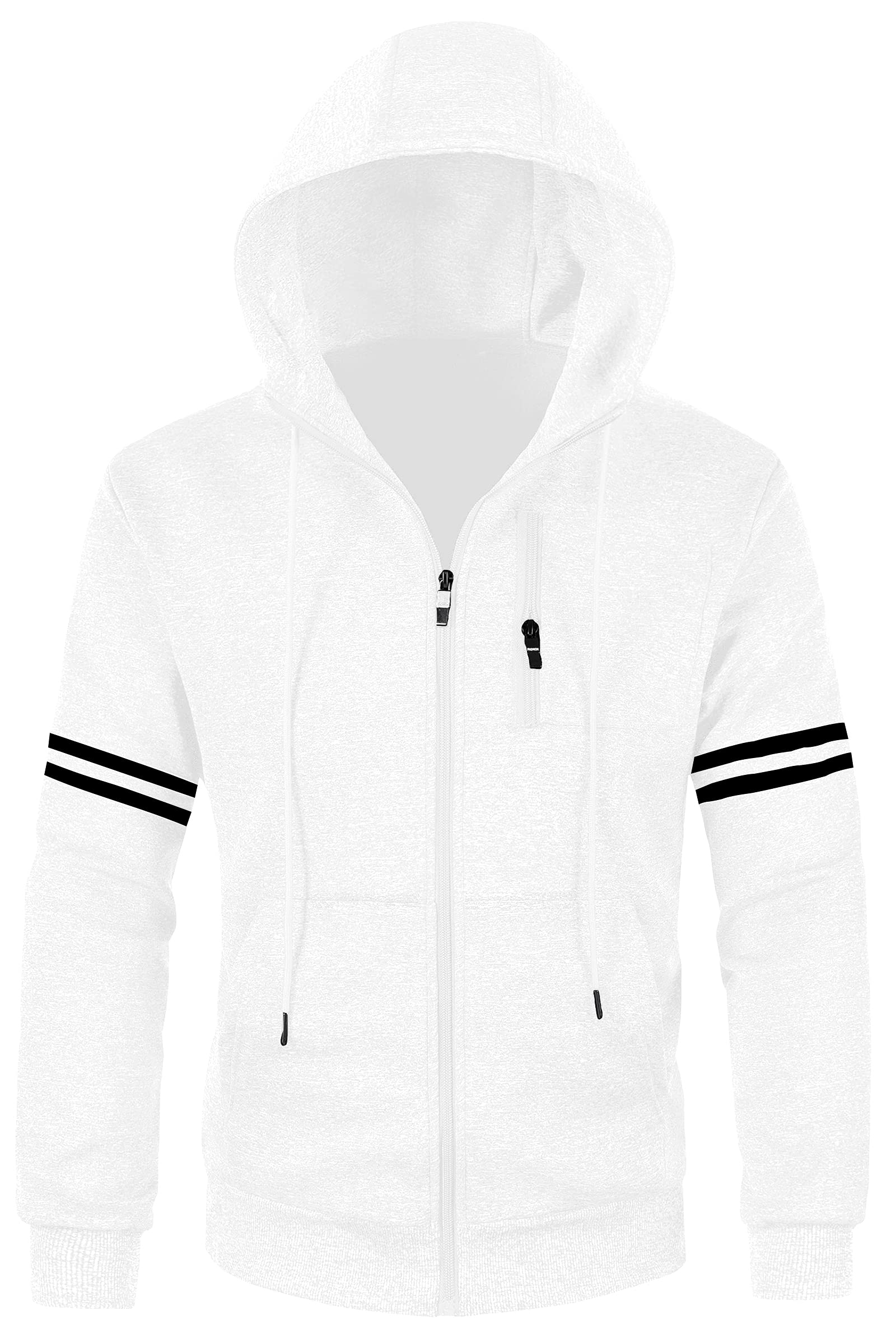 Chrisuno Men's Athletic Fit Full Zip Fleece Large Hooded Sweatshirt Active Breathable Hoodie S White