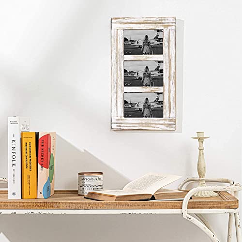 Rustic Distressed 3 Picture Photo Frames Collage 4x6 Wall Mounted Craftsmanship, Hanging Horizontal and Vertical, Gift for Halloween, Thanks Giving Day, Birthday, Anniversary, Christmas, New Year, Mother's Day(White)