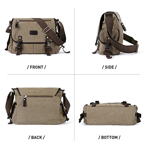 Messenger Bag for Men,crossbody bags aesthetic,Unisex Classic Military Canvas Shoulder Bag, Multi-poc,Brown