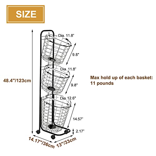 usego 3 Tier Laundry Basket with Rolling Lockable Wheels Wire Metal Sorter Storage Trolley Shelf Basket Durable Metal Sorter Clothes Storage Trolley Shelf with Removable Hamper for Organizing Clothes