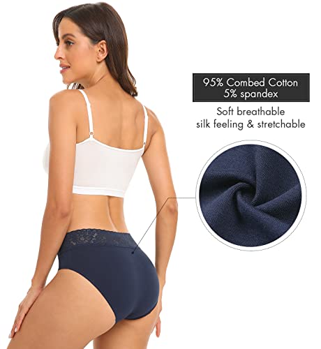 RHYFF Womens Underwear Cotton Bikini Panties Lace Soft Hipster Panty Ladies Stretch Full Briefs 5 Pack(R6004L-Dark)