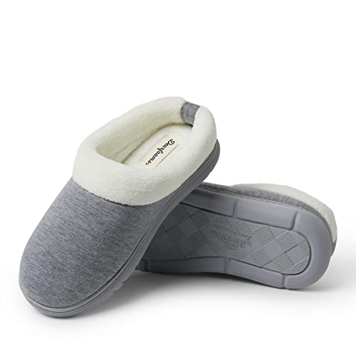 Dearfoams Women's Olive Memory Foam Sweatshirt Clog Slipper, Light Heather Grey, Large