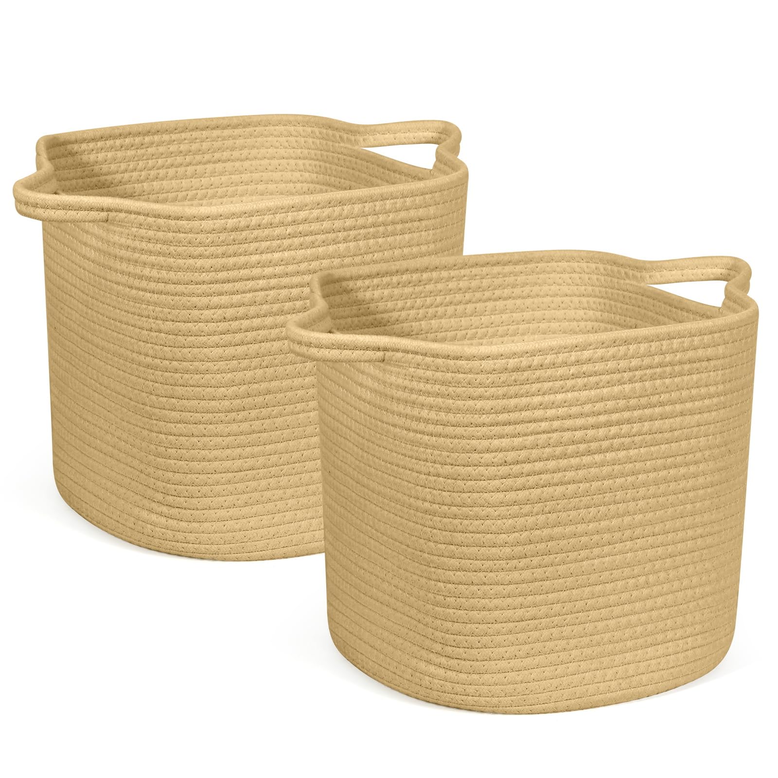 GLCON Cotton Rope Baskets for Organizing - 2 Pack Cube Storage Bins - Woven Basket for Storage - Square Toy Organizer Bins - Storage Cubes for Shelves, Closet - Baby Nursery Bin