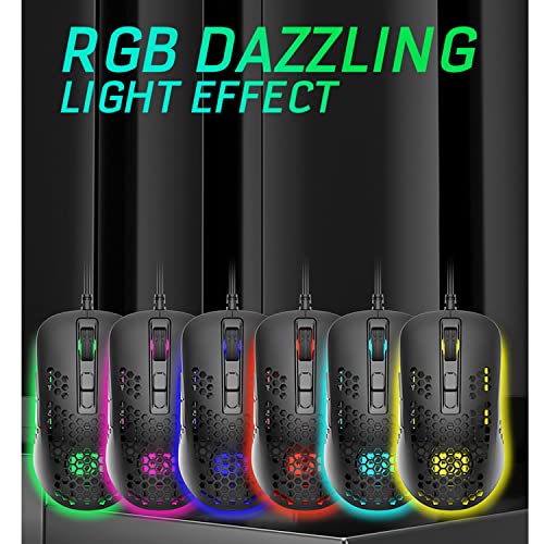 EXHNLE RGB Rainbow Gaming Keyboard and Mouse Combo, 84 Keys Backlit Computer Keyboard with Gaming Mouse, USB Wired Set for PC Gamer Laptop Work (Color : Black)