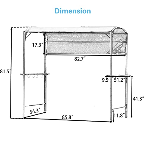 Durx-litecrete BBQ Grill Gazebo with Weather-Resistant Sunshade,7x5 Grill Canopy for Outdoor with Serving Shelf and Hooks, Steel Construction Grill Shelter for Backyard/Patio
