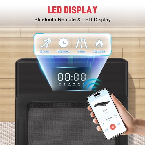DeerRun Walking Pad, Smart Under Desk Treadmill for Home/Office, Portable Walking Treadmill 2.5HP, Walking Jogging Machine with 300 lbs Weight Capacity, APP/Remote Control, LED Display