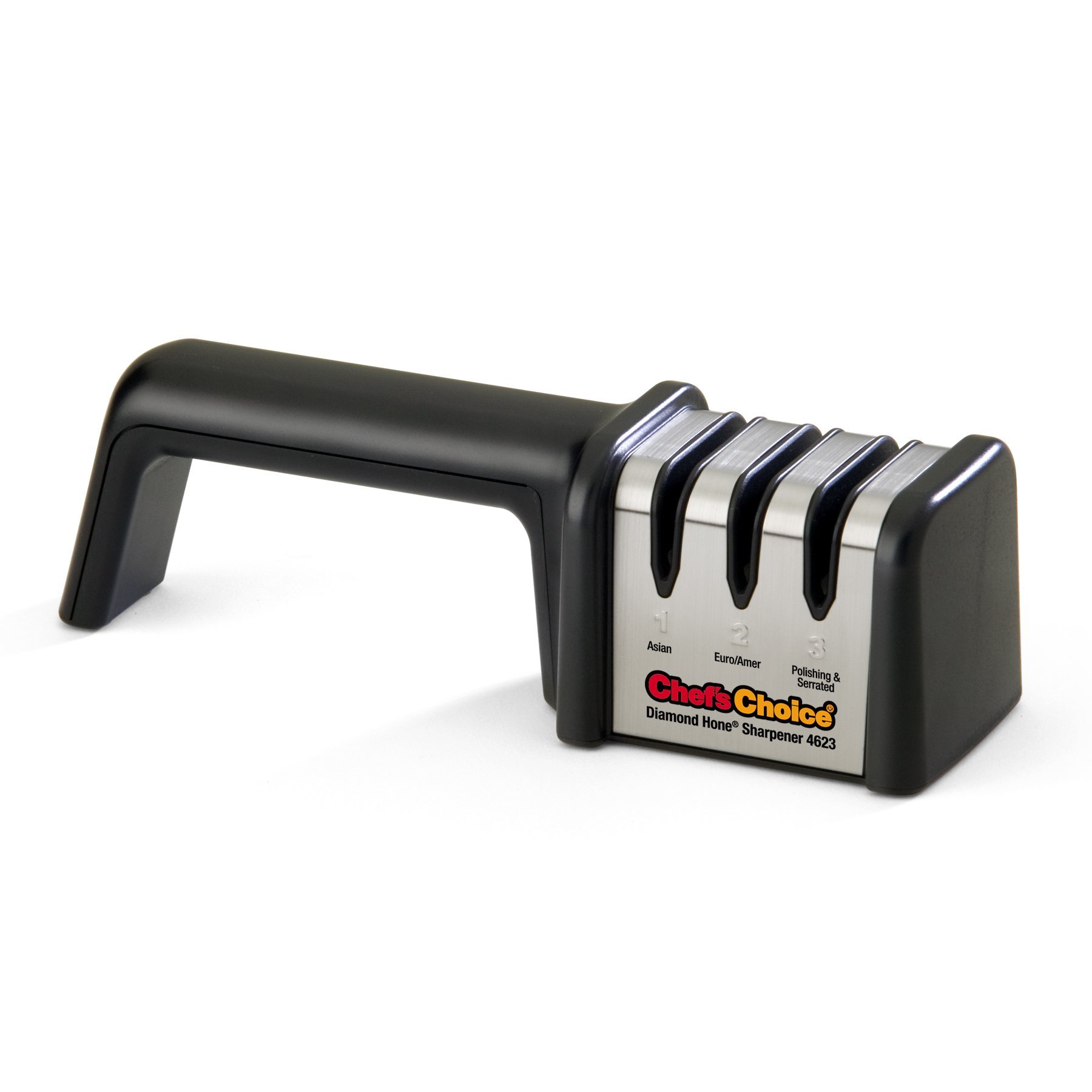 Chef'sChoice Versatile Professional Diamond Hone Manual Knife Sharpener 15 and 20 Degree Class, 3-Stage, Black