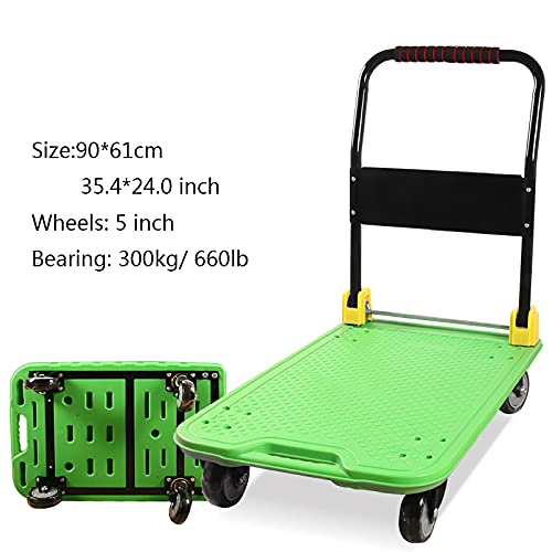 Folding Hand Truck Platform Truck Rolling Hand Push Cart with 4 Wheels Metal Handle Plastic Deck High Capacity Flatbed Trolley for Luggage Moving Portable Dolly for Moving (Size : Black Handle wit