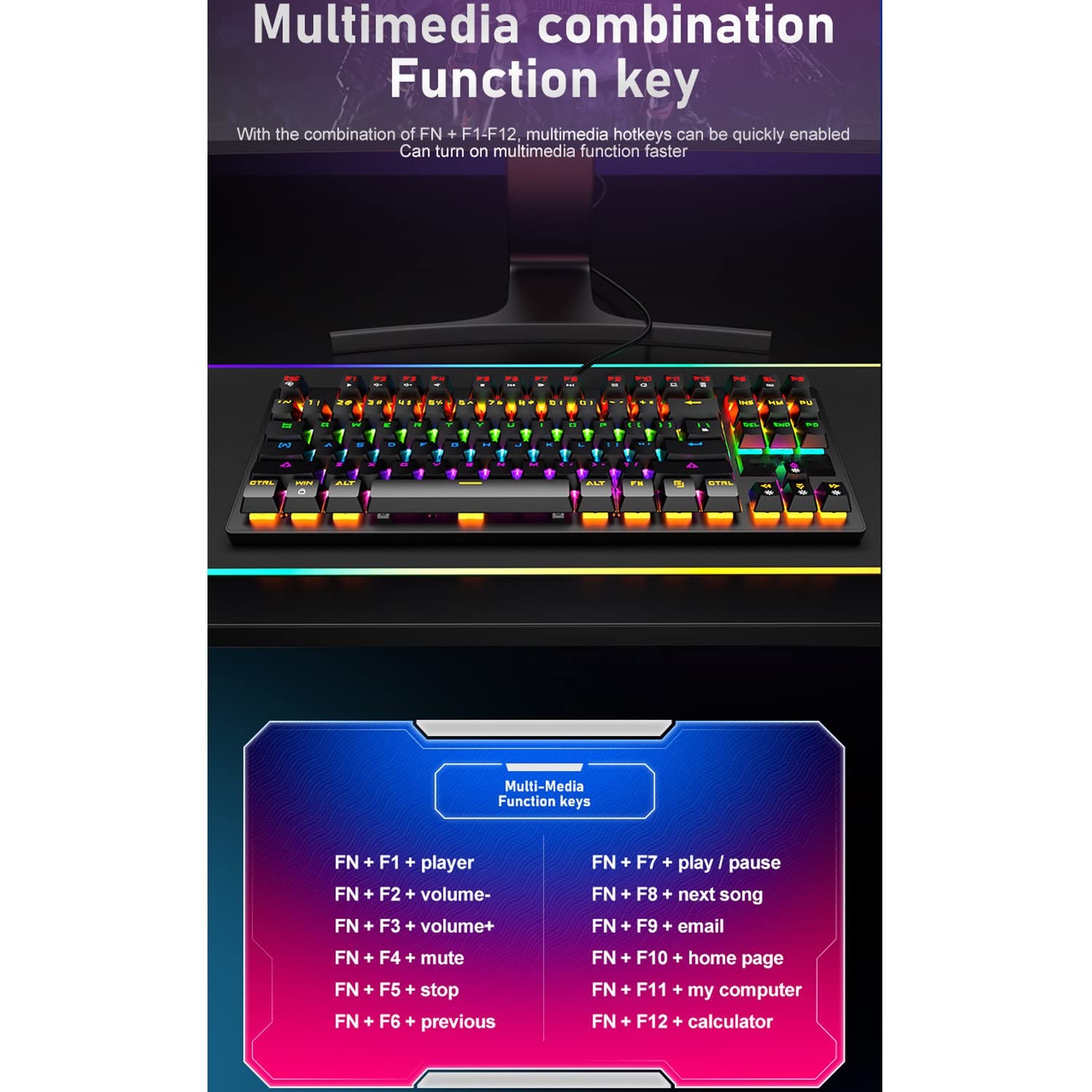 EXHNLE RGB Gaming Keyboard and Mouse - 87 Keys Compact Keyboard and Mouse LED Breathing Backlit Lightweight Optical Mouse, RGB Wired Gaming Set for Gamer