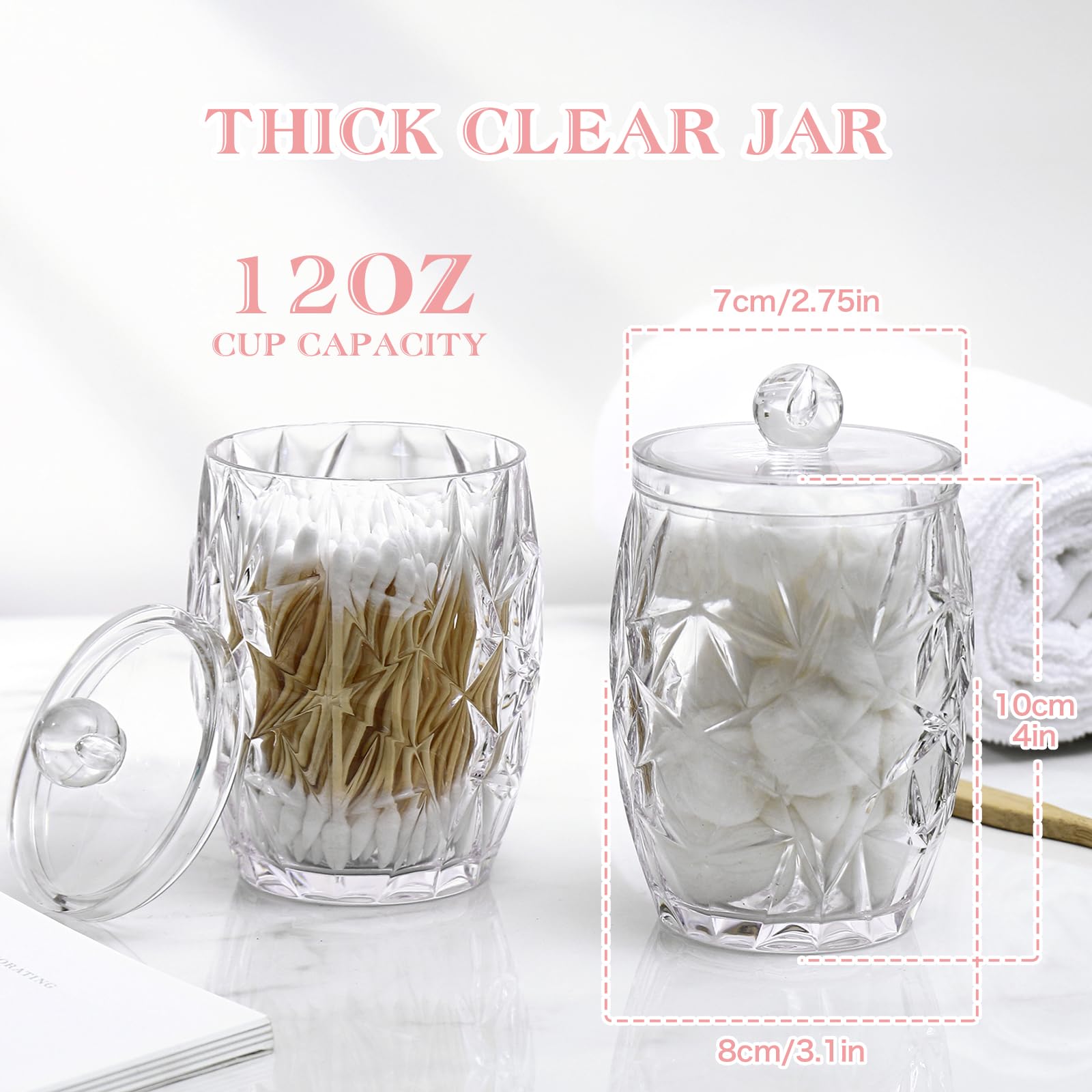 GAHEFY Qtip Holder Bathroom Set,Apothecary Jars with Lids for Q Tip,Cotton Ball,Round Pads,Swab,Floss Picks,Bathroom Counter Organizers and Decor (Clear)