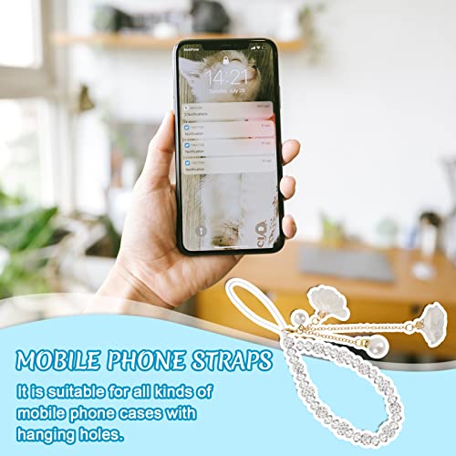 PORTOWN Phone Charm String Phone Chain Strap Cute Keychains Beaded Phone Strap Cell Phone Charms Beaded Lanyard Kawaii Creative Crystal Flower Pendant(White) GBYBY5768