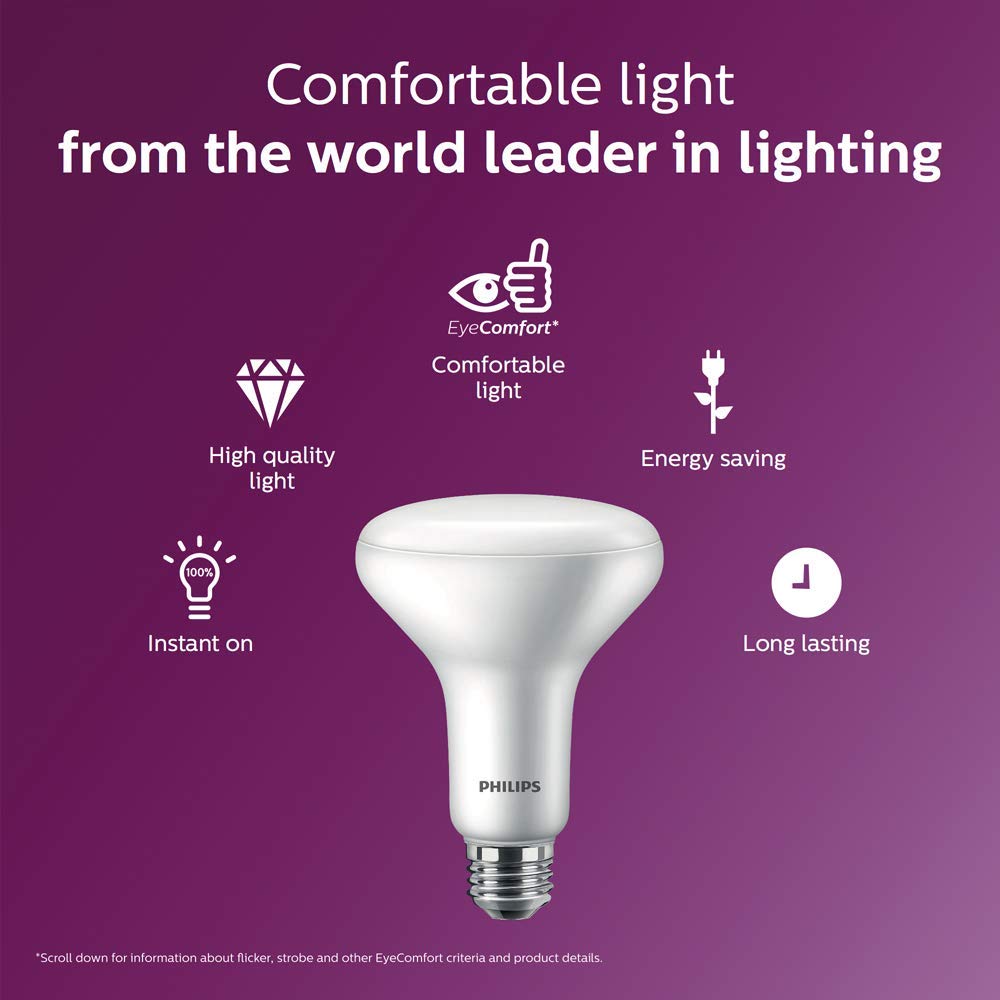 PHILIPS LED Flicker-Free BR30 Light Bulb, EyeComfort Technology, Non-Dimmable, 650 Lumen, Daylight (5000K), 9W=65W, E26 Base, 6-Pack