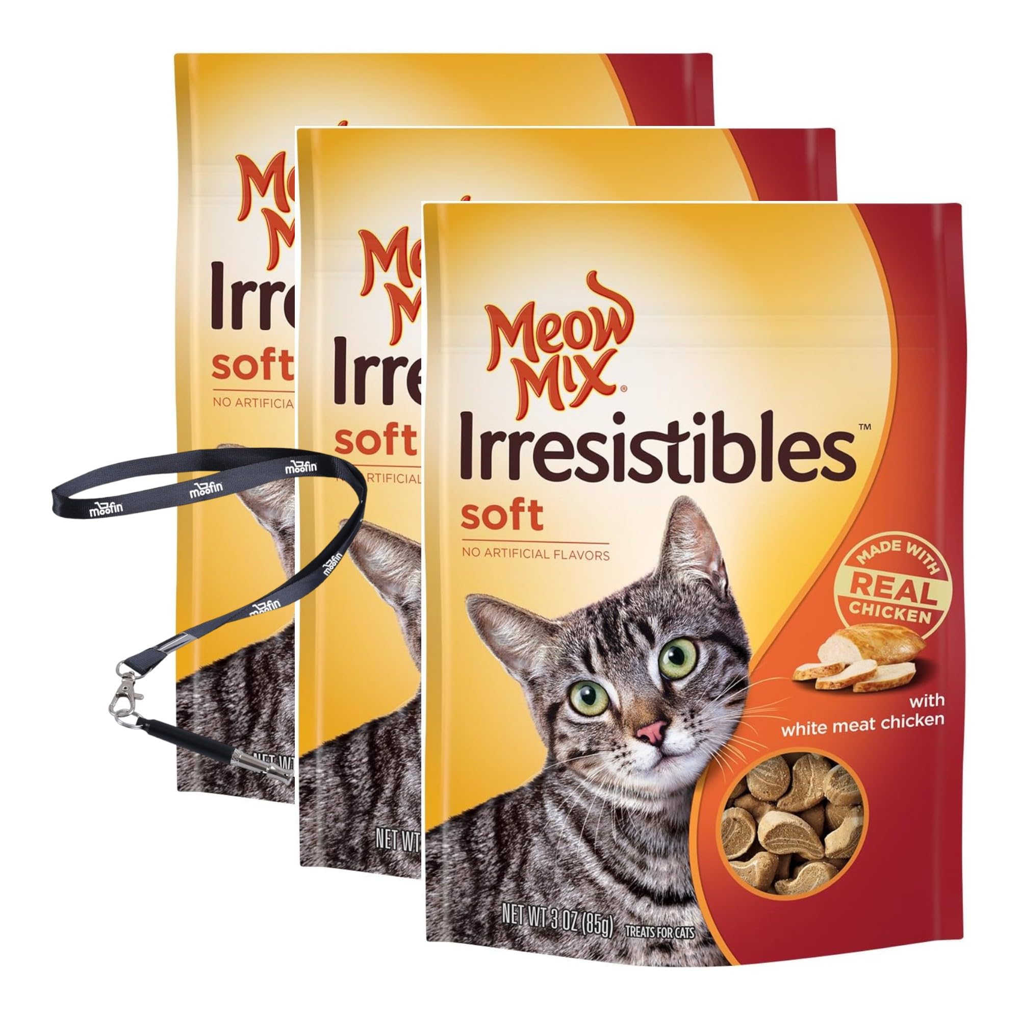 moofin Soft Cat Treats, Savory Chicken Flavor, 3 oz - Bundle SS Pet Training Whistle, Ideal for Positive Reinforcement Training, Delicious Snacks for Felines [Pack of 3]