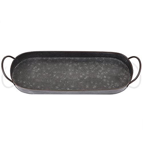 Hipiwe Industrial Style Metal Iron Tray Galvanized Serving Tray for Coffee Table, Home Decorative Centerpiece Tray Rustic Breakfast Serving Tray with Handles (Oval)