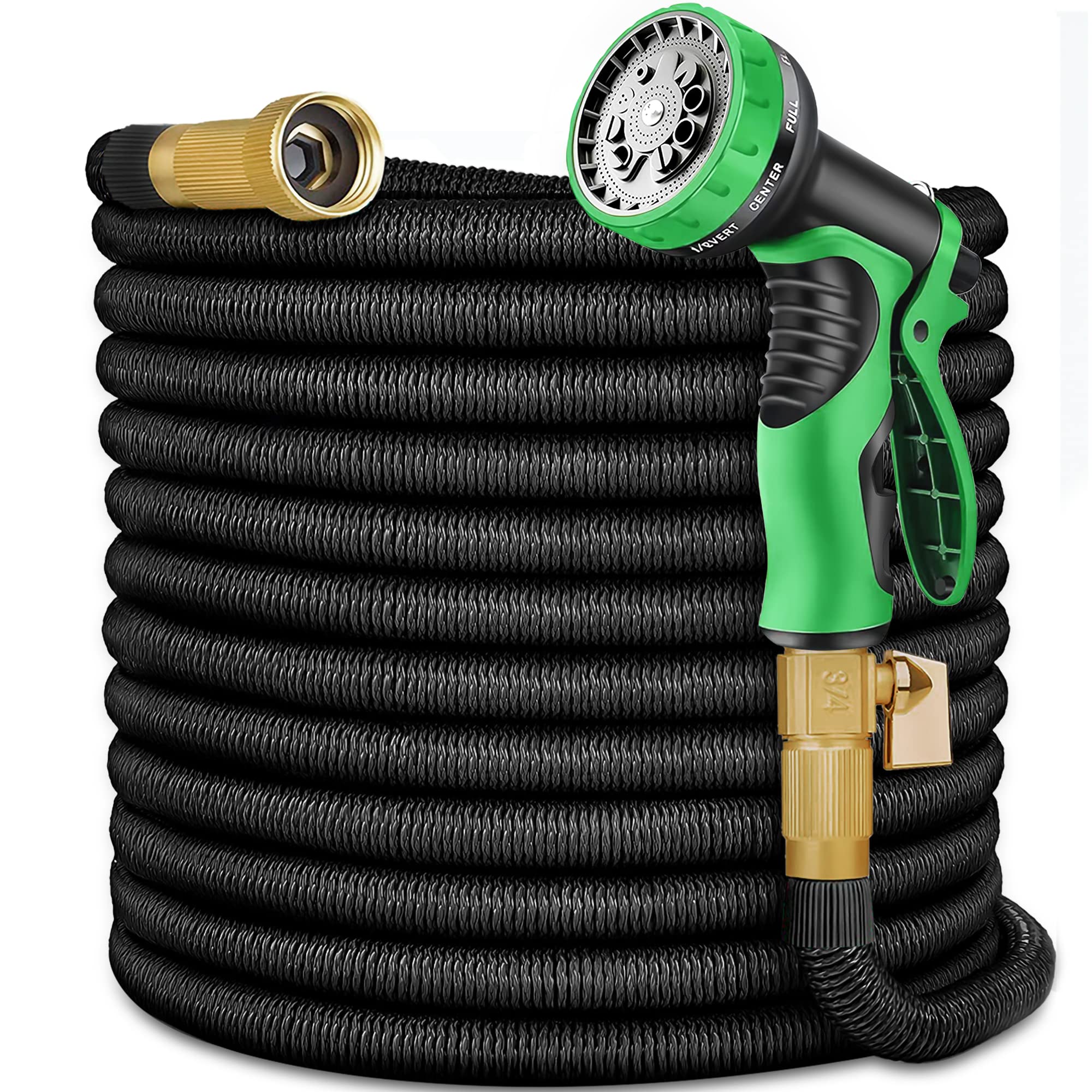 Expandable Garden Hose 25 ft with 10 Function Spray Nozzle - New Patented Water Hose with 40 Layers of Innovative Nano Rubber - Lightweight, Durable, Flexible, 25ft Retractable Stretch Hose (Black)