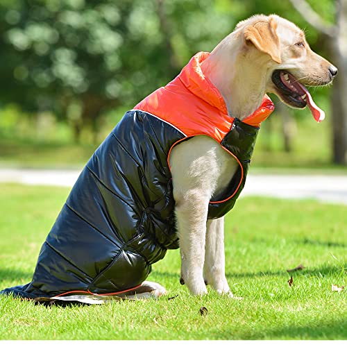 KOOGAL Dog Windproof Waterproof Cotton Coat,Medium and Large Jacket Dog Cotton Vest Cotton Coat Cotton Undershirt Winter Coat Double-Breasted for The Medium and Large Dogs (3XL,Orange Black)