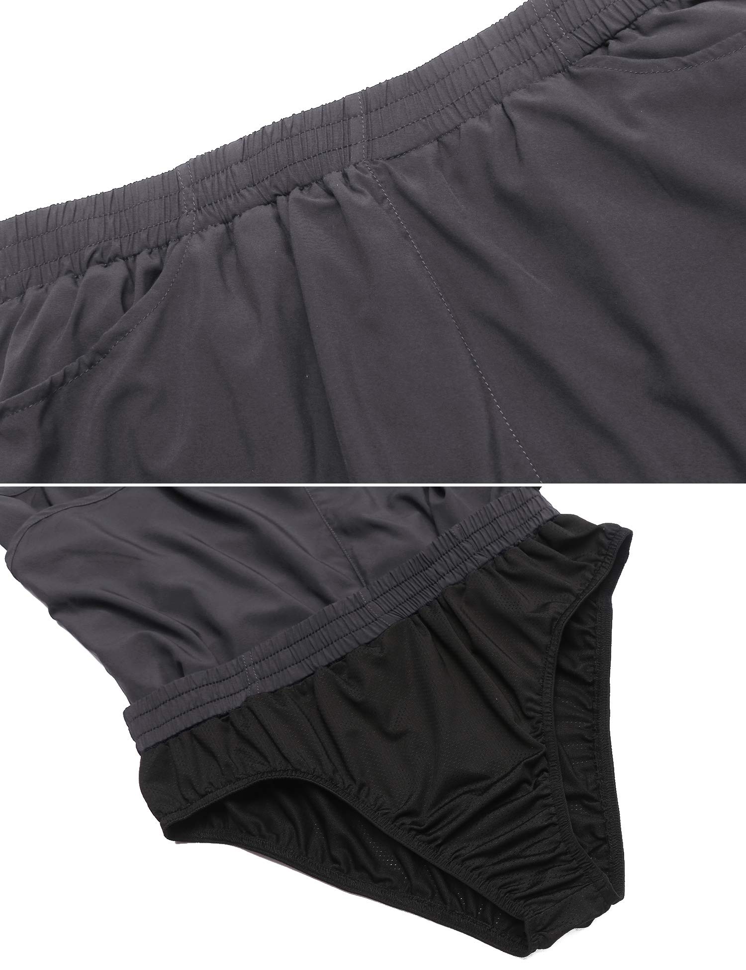COOrun Workout Shorts for Ladies Quick Dry Running Short Liner Mesh Briefs Active Short with Pockets Dark Grey