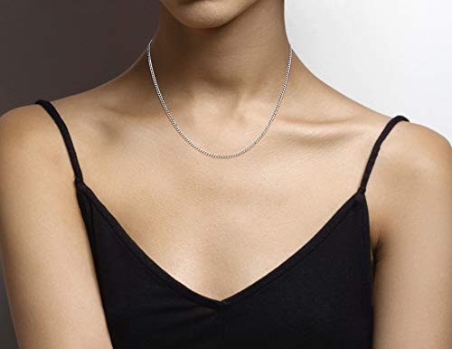 Miabella Solid 925 Sterling Silver Italian 2.3mm Diamond Cut Cuban Link Curb Chain Necklace for Women Men, Made in Italy (Length 18 Inches (women's average length))