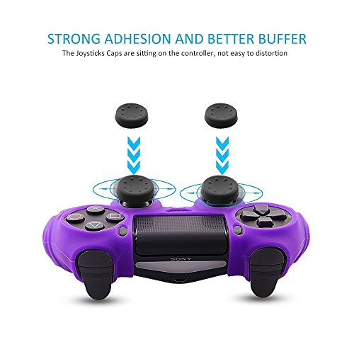 PS4 Controller Grip Skin Anti-Slip Silicone Case Cover for Sony Playstation 4 PS4/Slim/Pro Controller with 8 x FPS Pro Thumb Grips (Purple)